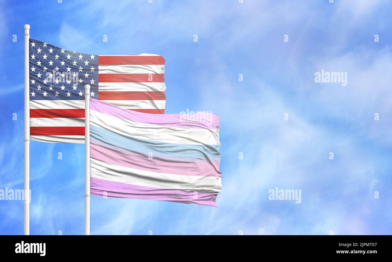 Waving American flag and flag of Bigender pride Stock Photo - Alamy