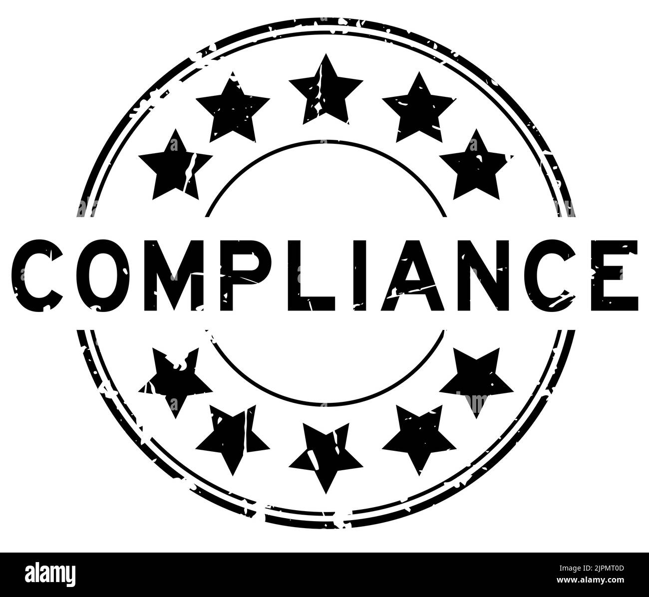 Grunge black compliance word with star icon round rubber seal stamp on ...