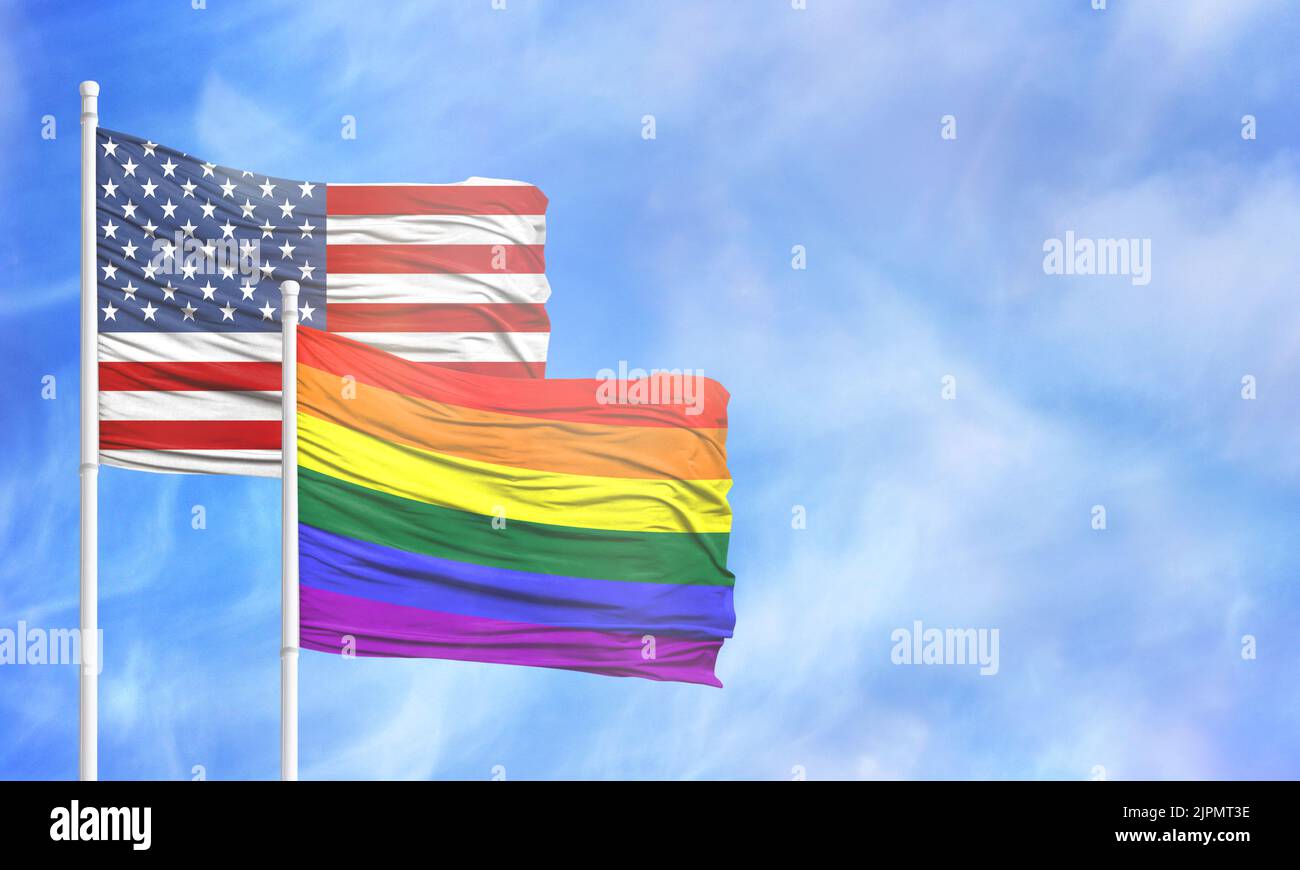 Waving American flag and flag of LGBT Stock Photo - Alamy