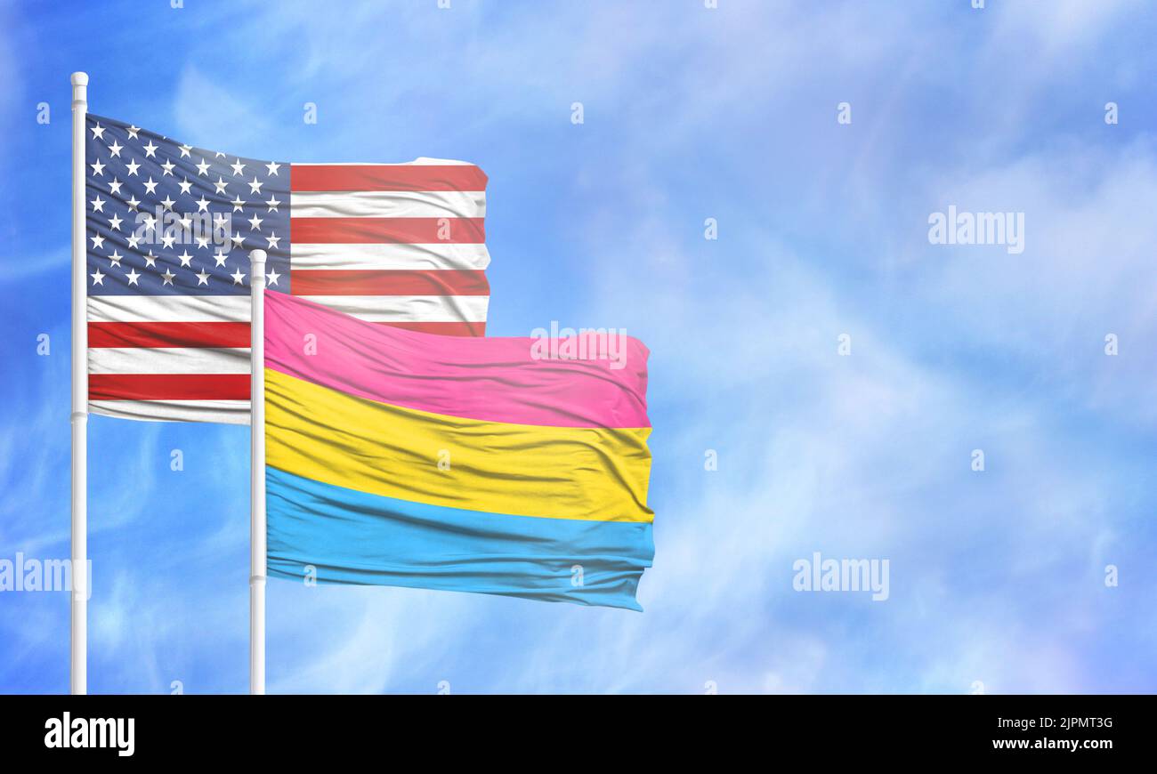 Waving American flag and flag of Pansexuality Pride Stock Photo - Alamy