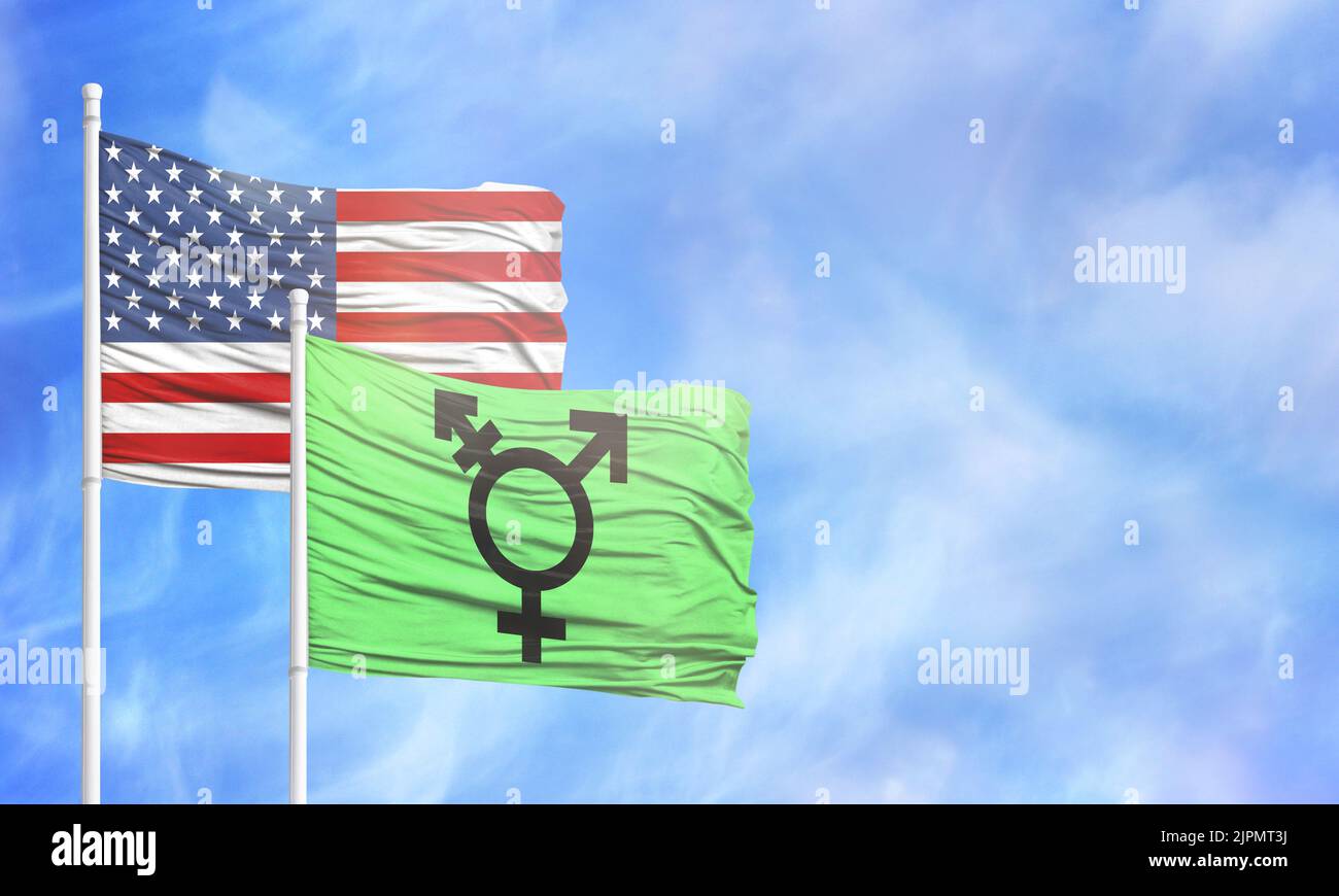 Waving American flag and flag of Israeli Transgender Stock Photo - Alamy