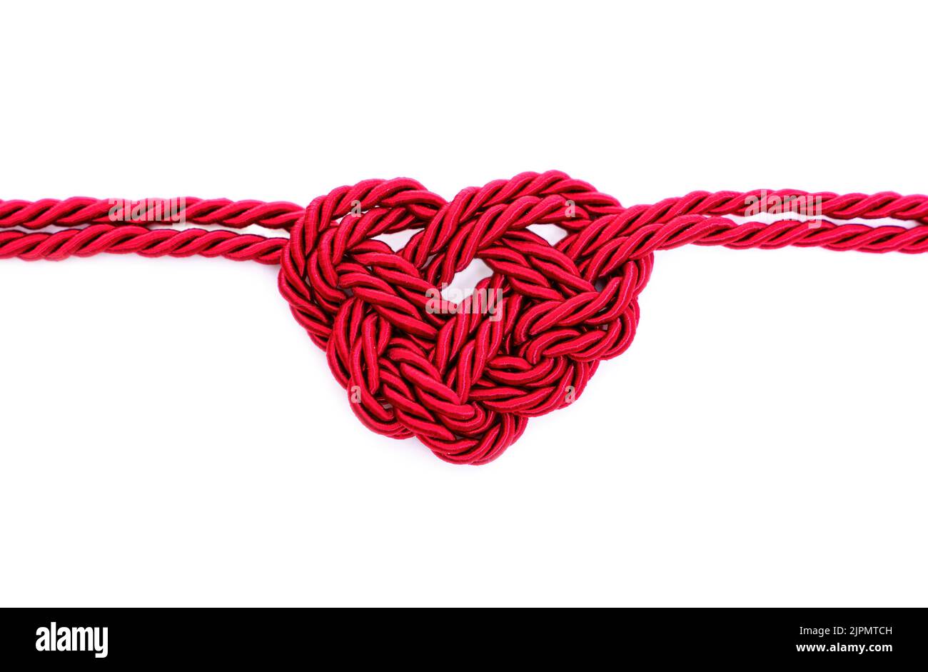 Heartbeat symbol made from braided red cord isolated on white ...