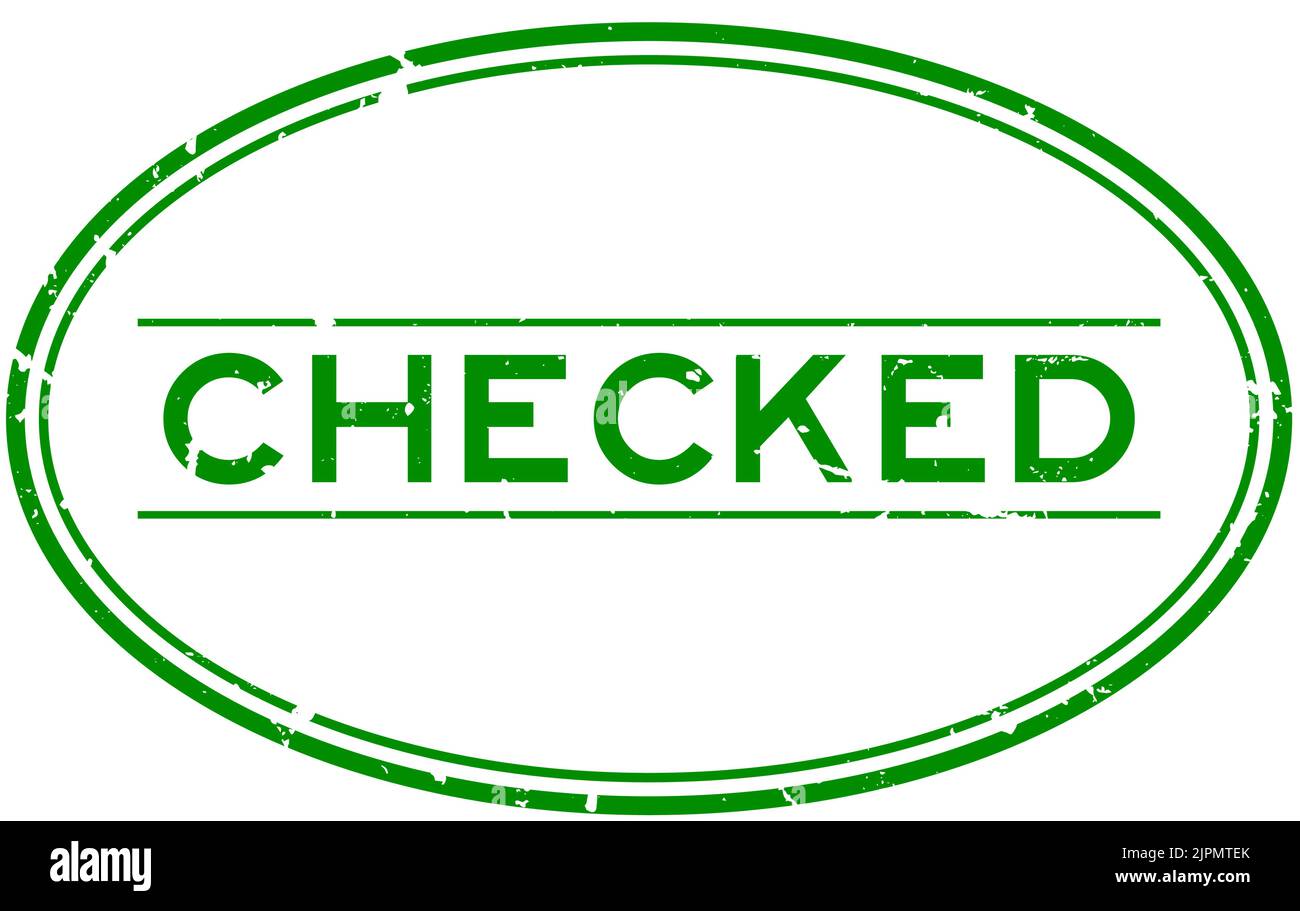 Grunge green checked word oval rubber seal stamp on white background ...