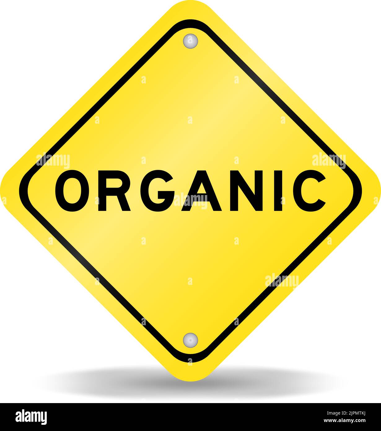 Yellow color transportation sign with word organic on white background ...