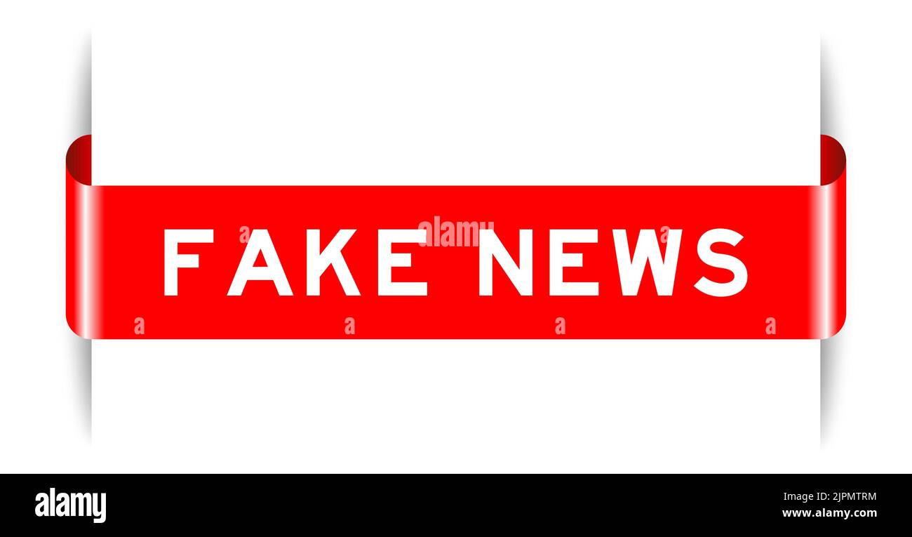 Red color inserted label banner with word fake news on white background ...