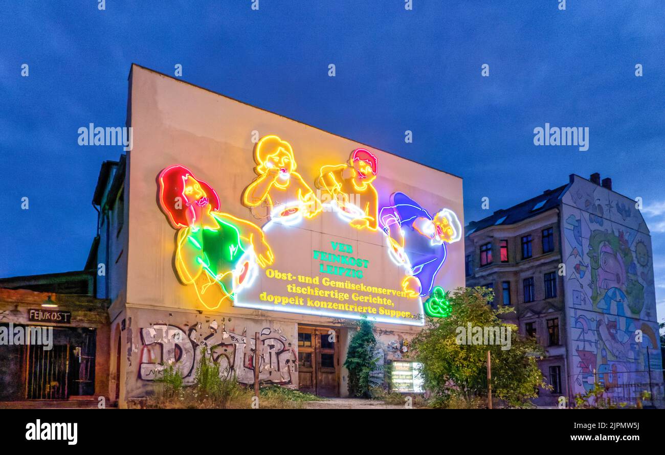 VEB Feinkost Leipzig, Leipzig-Connewitz, Neonreklame, Biergarten, Karl ...