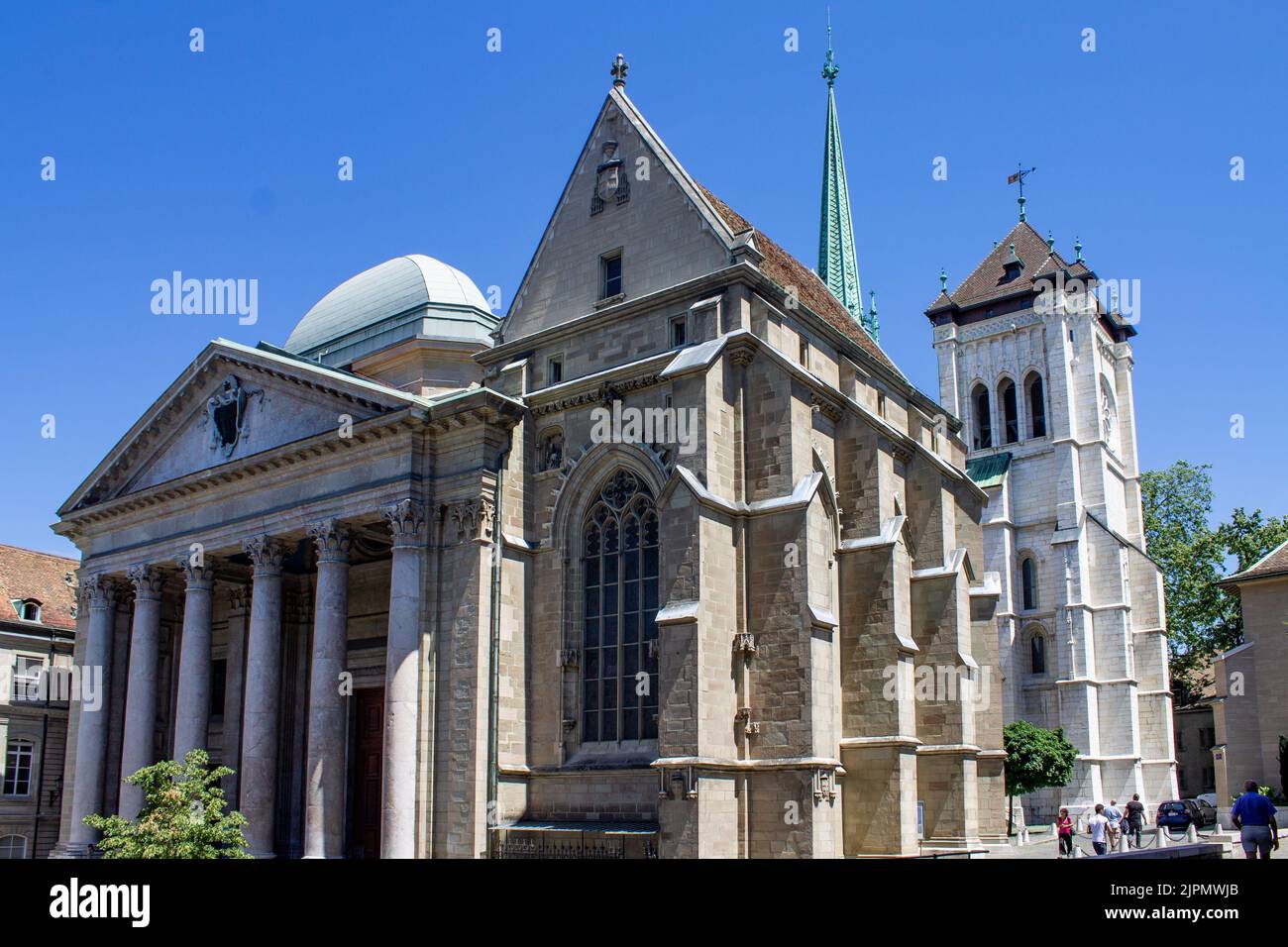 The facade of St Pierre Cathedral of Geneva, Switzerland Stock Photo ...