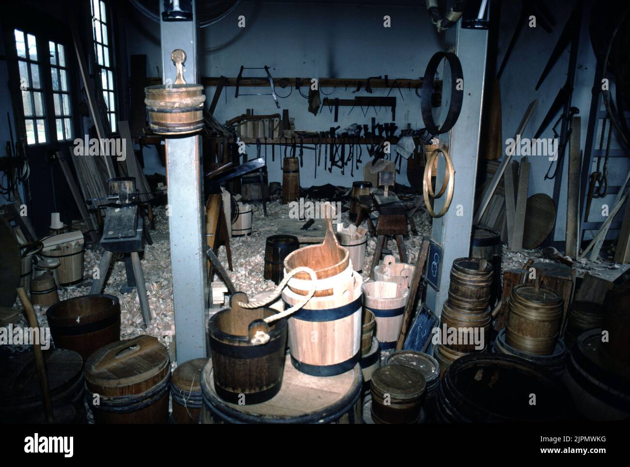 Williamsburg, VA. U.S.A. 9/1987. Colonial Williamsburg coopers ...