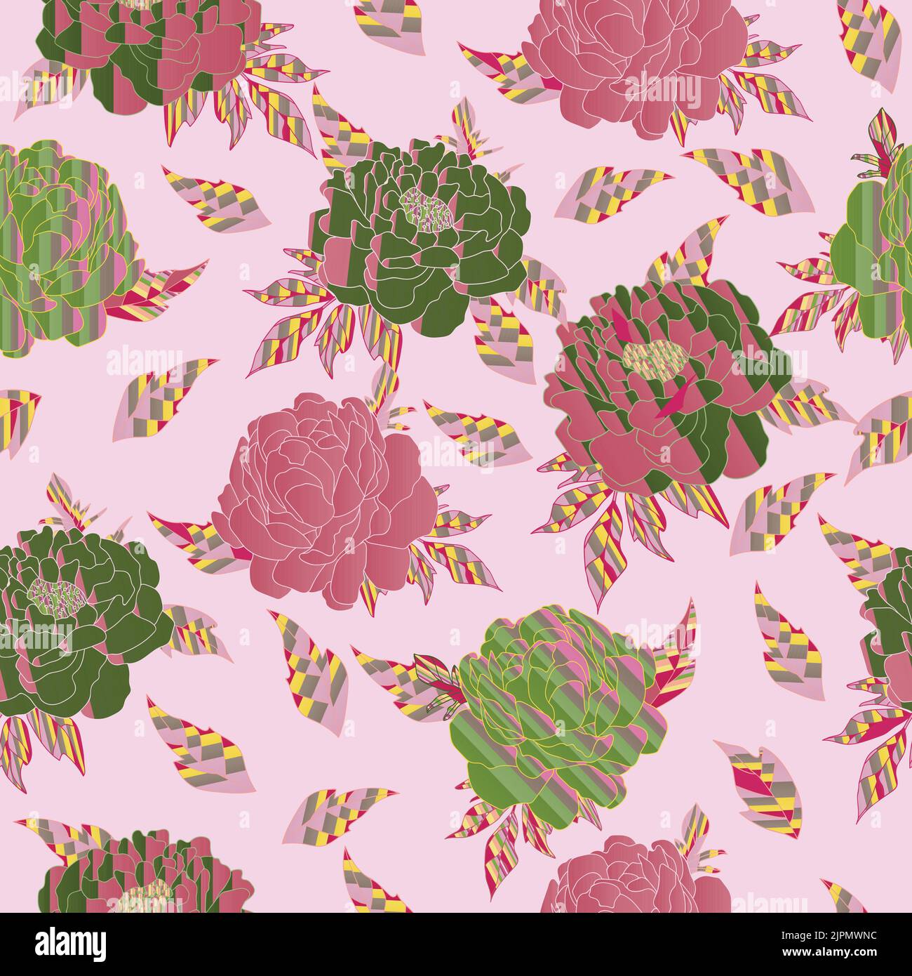 Vintage style peony floral blooming seamless pattern. Flower ...