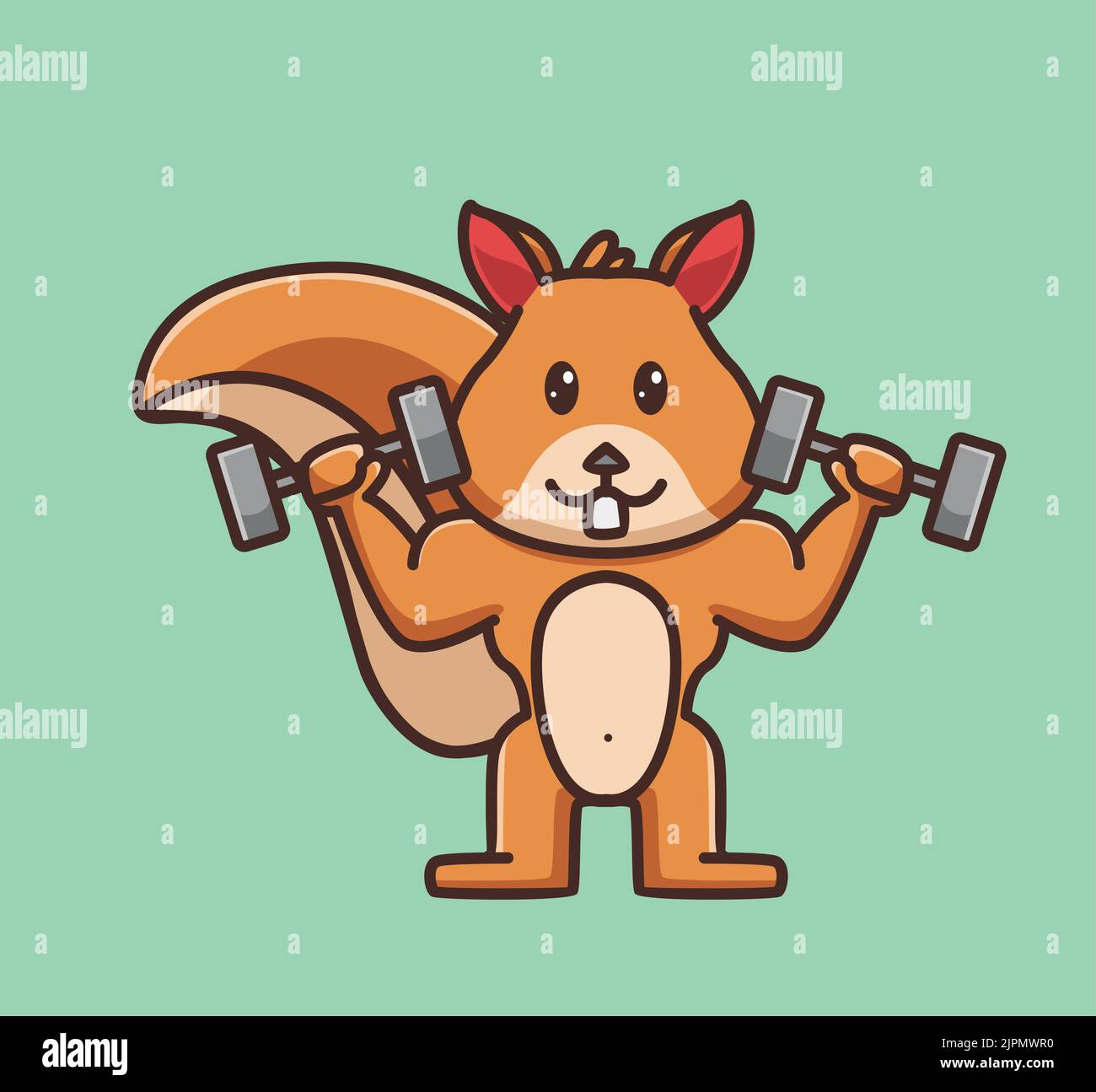 Cute squirrel gym lifting dumbbell, cartoon animal sports concept ...