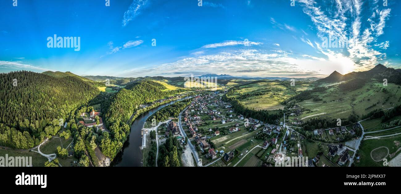 Aerial view of the High Tatras in the Cerveny Klastor locality in ...