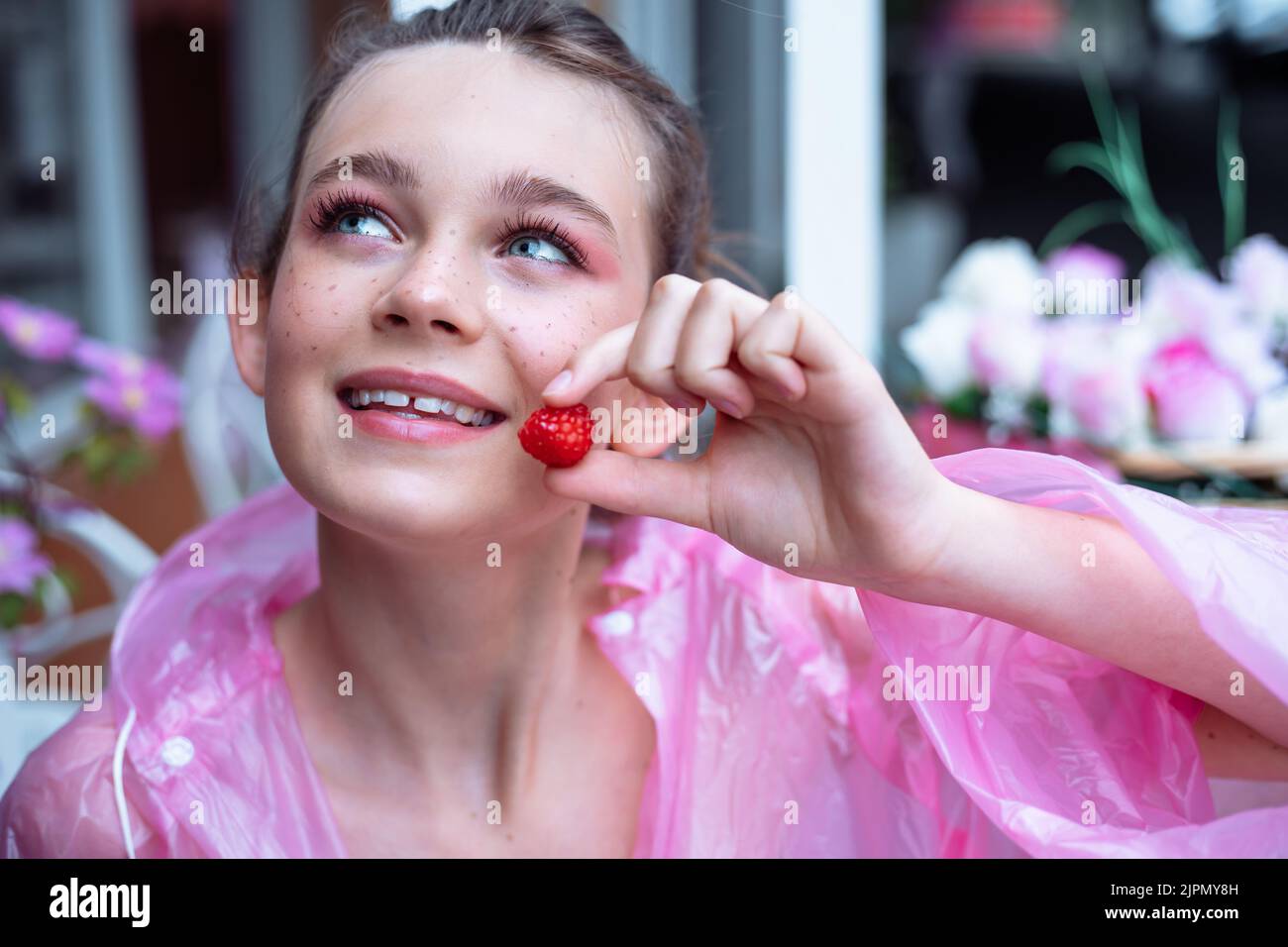 Closeup portrait pretty dreaming, enigmatic teenage girl face with ...