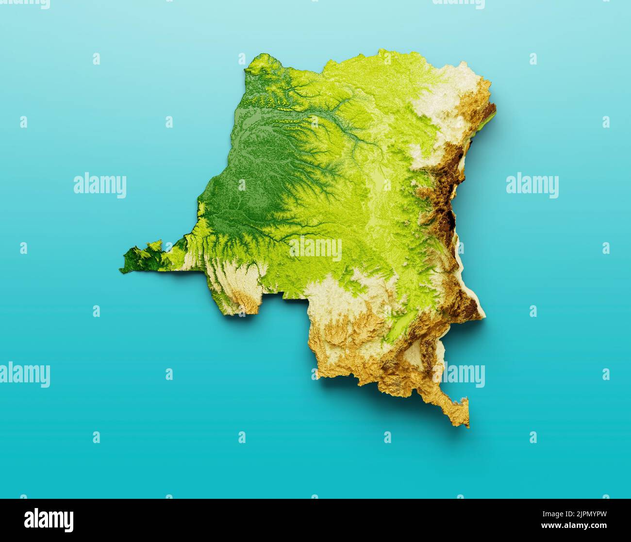 A 3d illustration of the Congo Map isolated on a blue background Stock ...