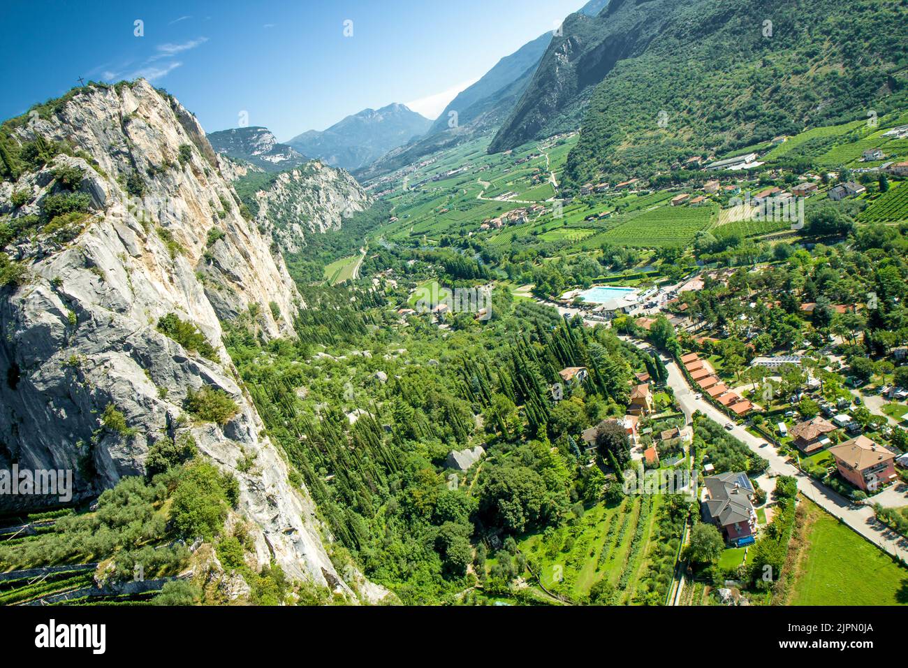 Beautiful aerial view of valley taken from Arco castle, Lago di Garda ...
