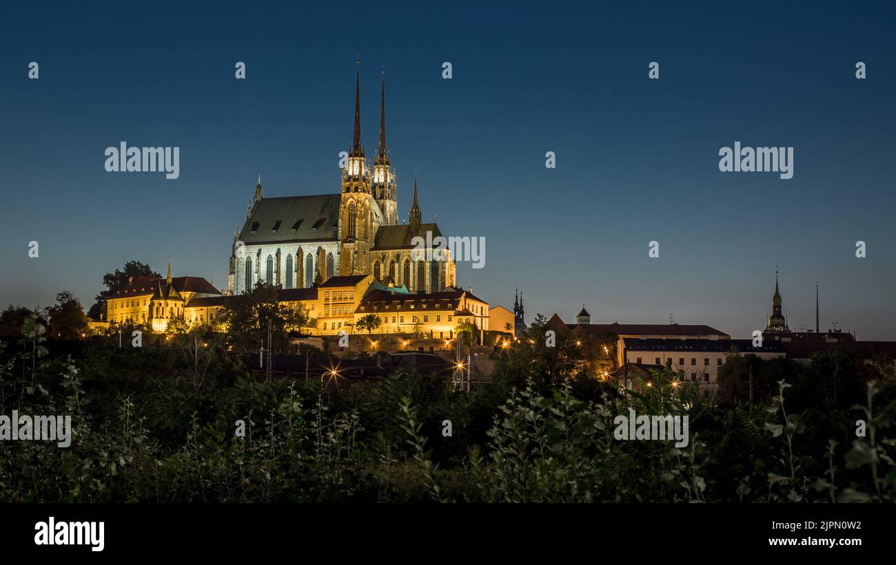 The beautiful panoramic view of Brno Petrov - The Cathedral of Saints ...