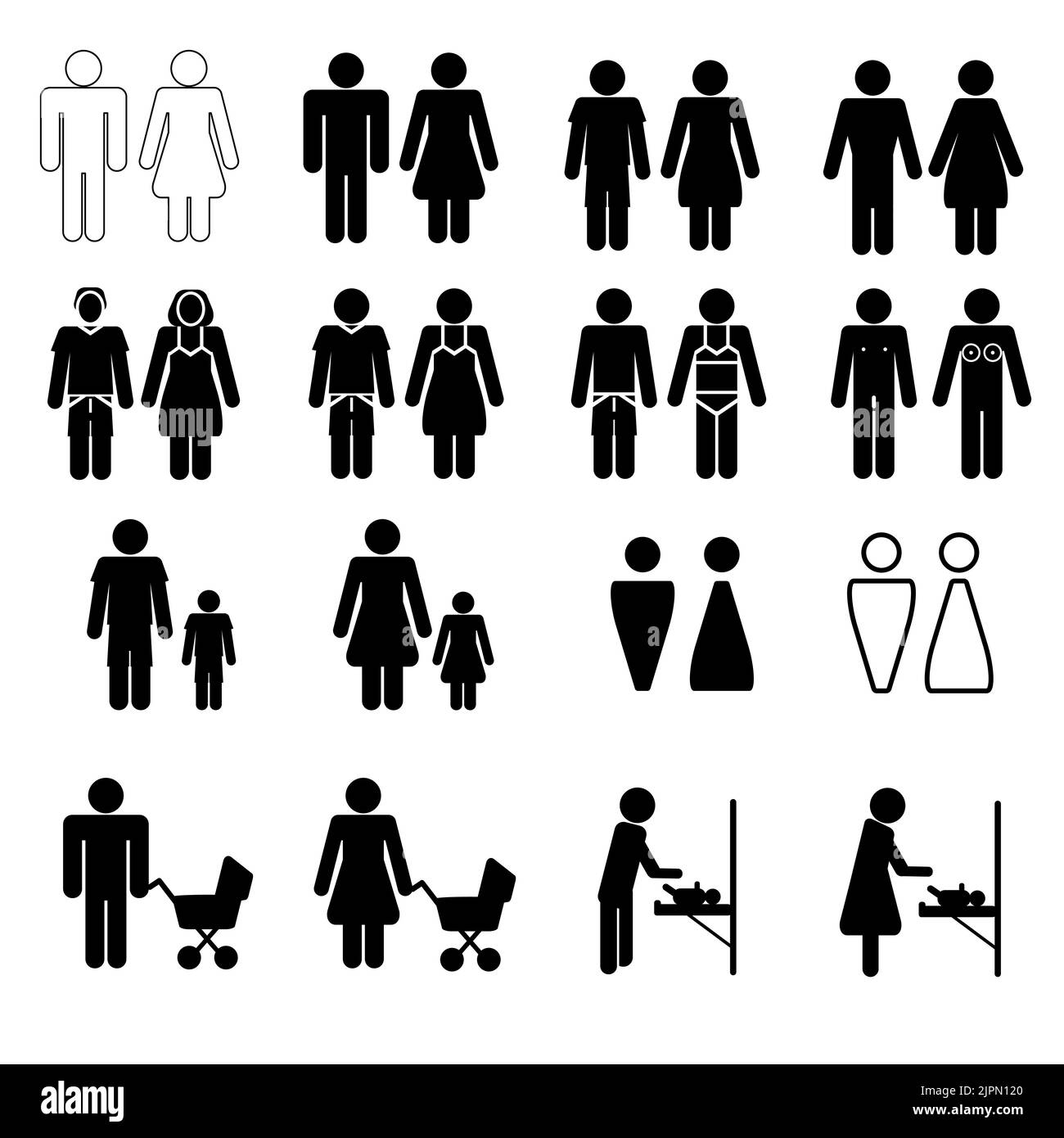 Man and woman icons set. male and female sign and symbol. Girls and ...