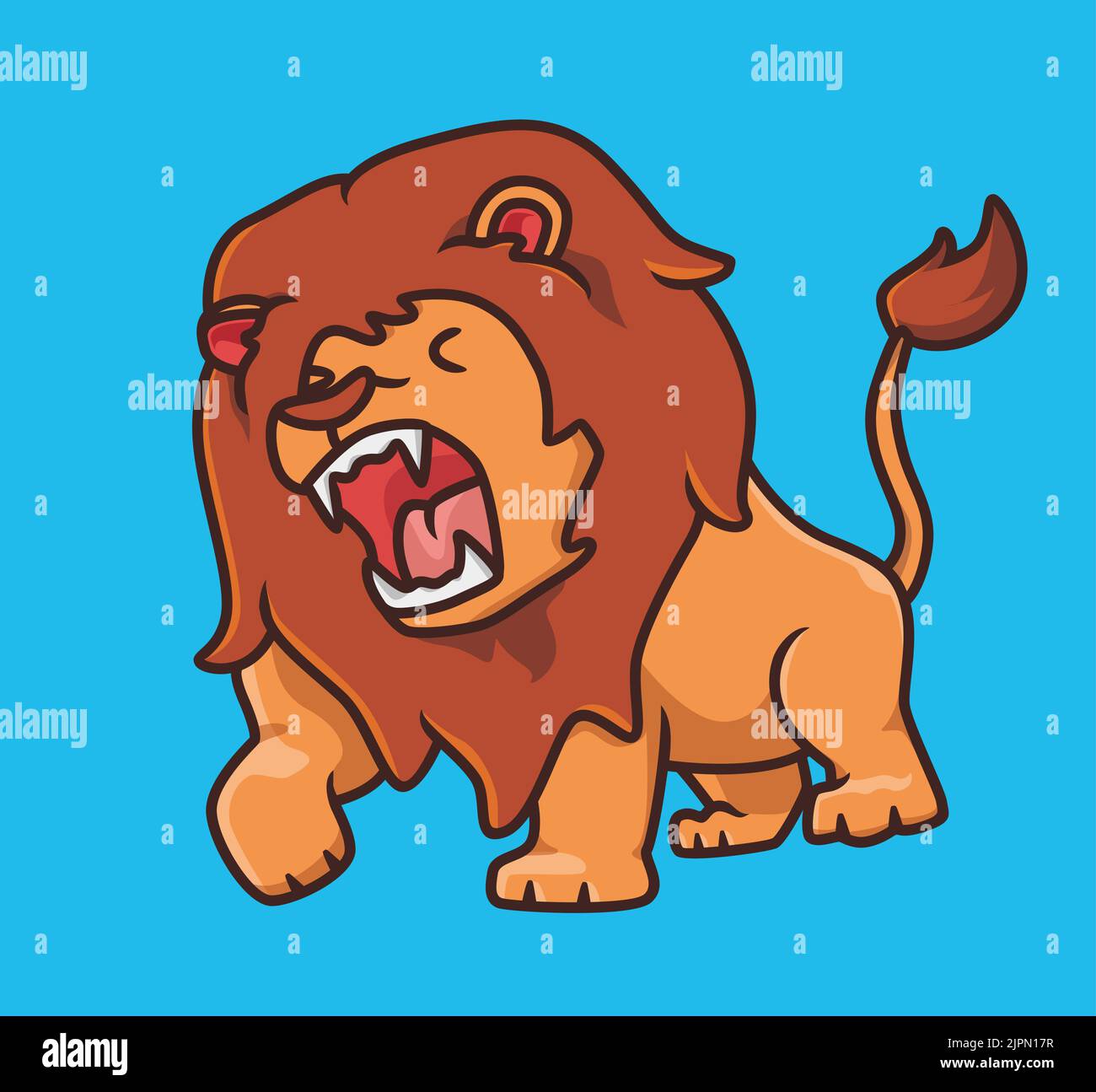 cute lion roaring so loud danger. cartoon animal nature concept ...