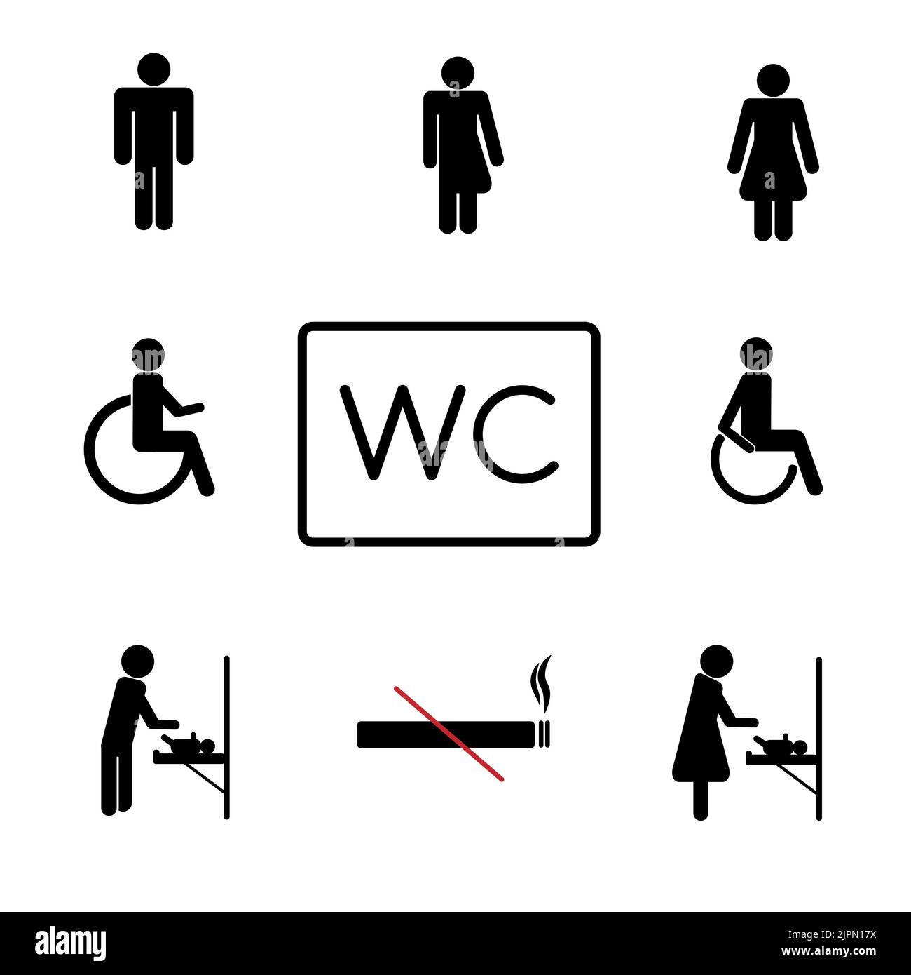 Toilet Room Silhouette Icon. Set of WC Sign. Bathroom, Restroom ...