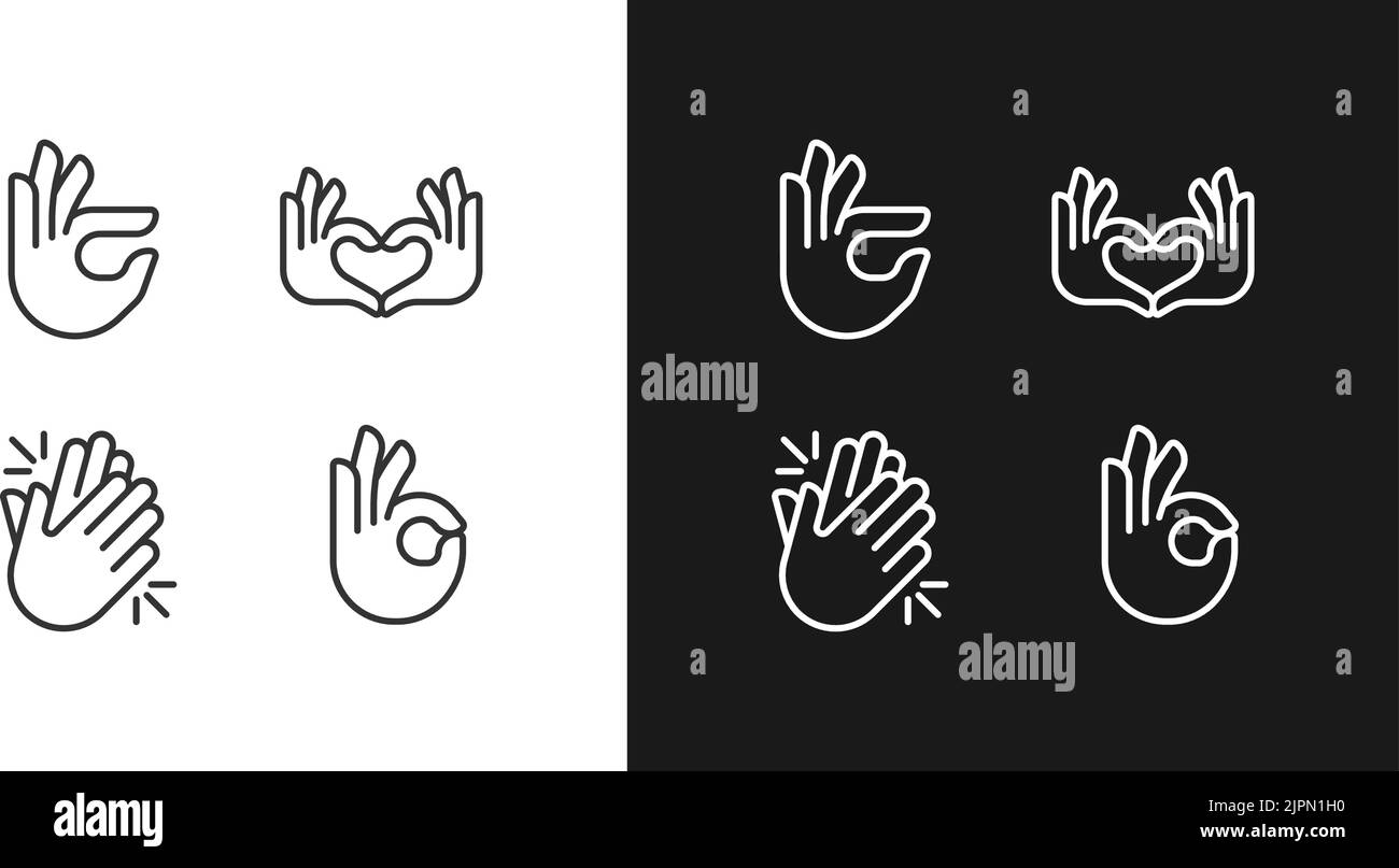 Body language signals pixel perfect white linear icon set for dark ...