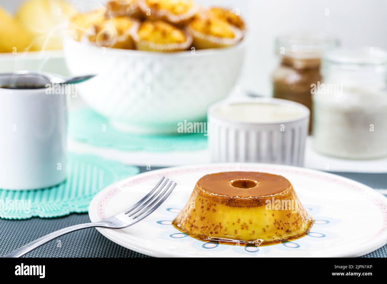 milk pudding, made with eggs and caramel, condensed milk, typical ...