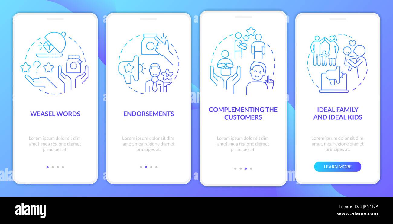 Marketing campaign techniques blue gradient onboarding mobile app screen Stock Vector Image ...