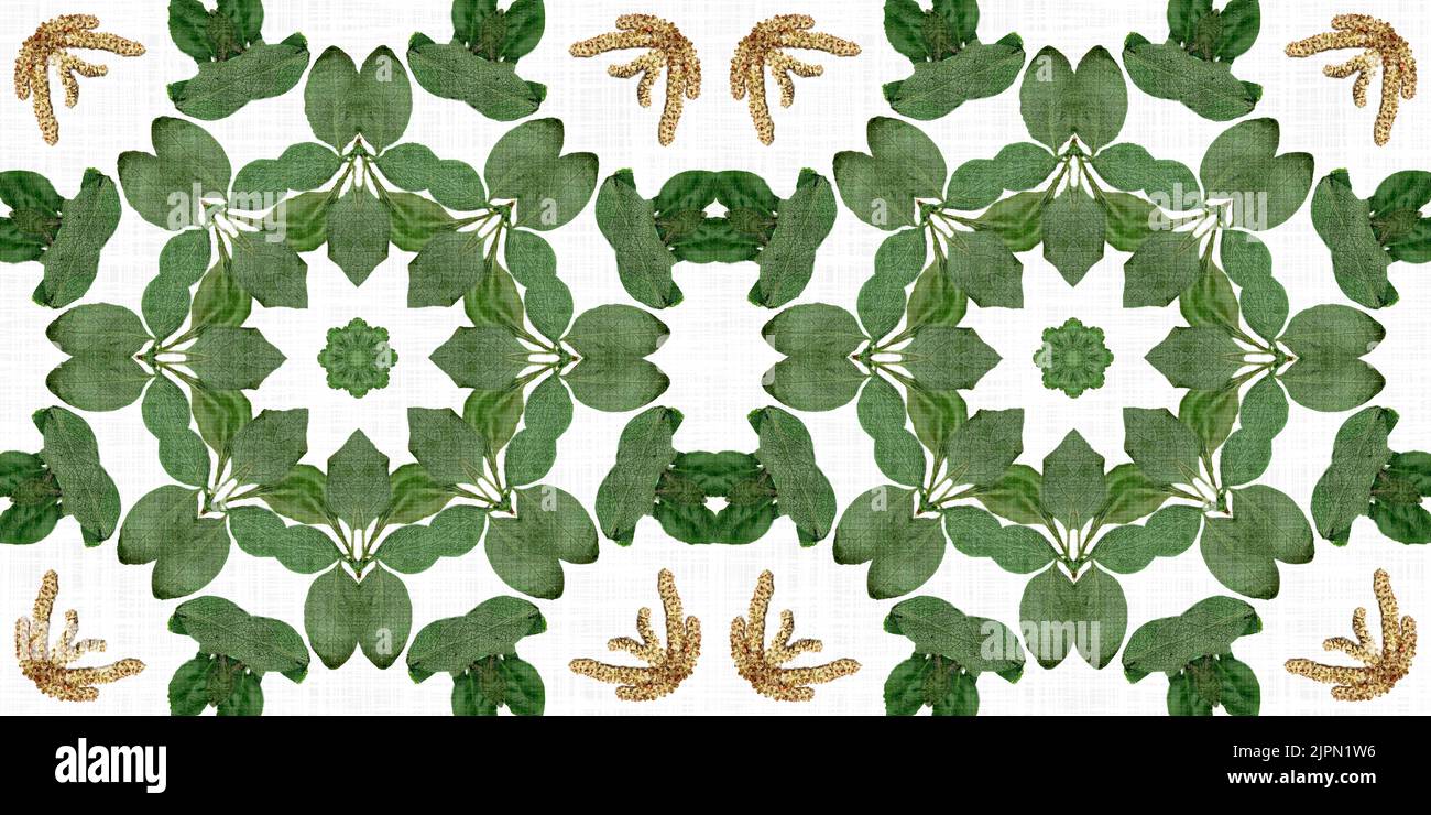 Foliage kaleidoscope seamless border pattern. Trendy optic fresh design ...