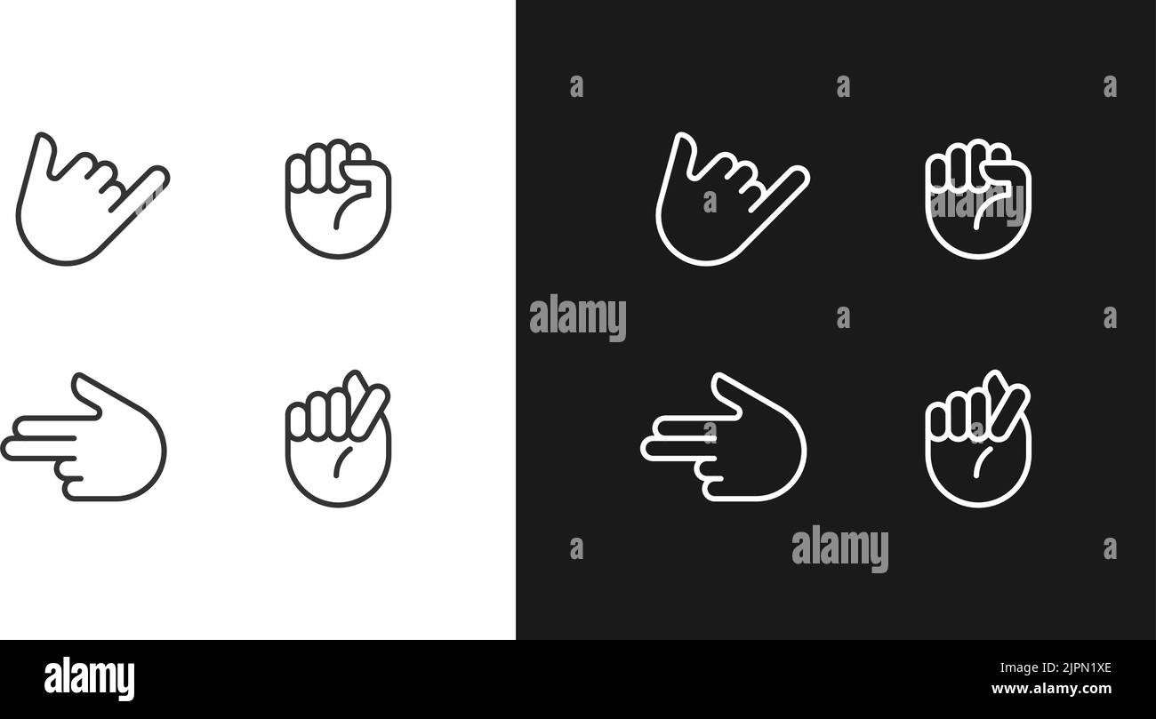Hand gestures pixel perfect white linear icon set for dark, light mode ...