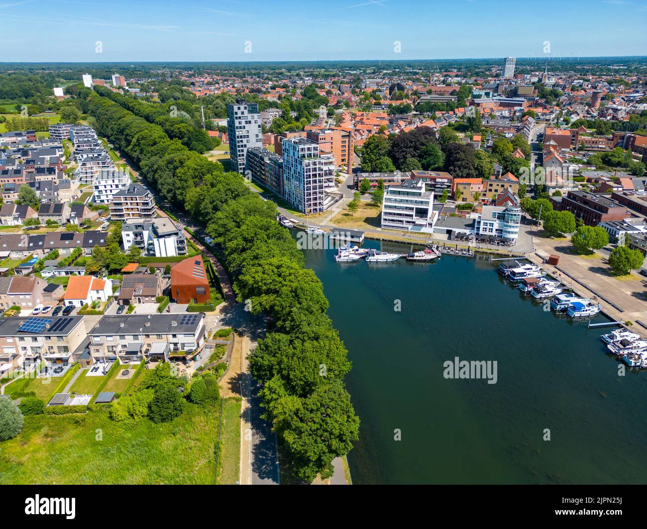 Aerial view with drone of the beautiful city Turnhout in Belgium ...