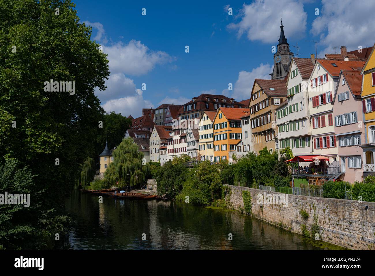 The Hölderlin Tower on the historic old town bank of the Neckar River ...