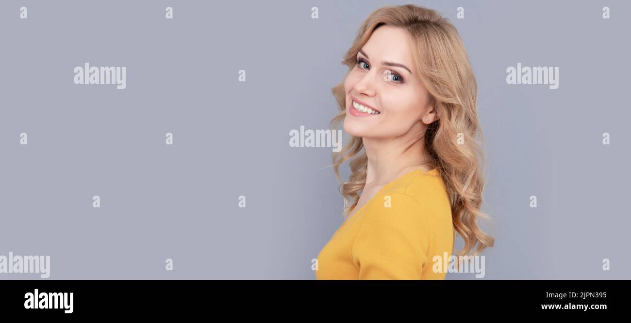 blonde woman. blond woman portrait. express positive emotions. smooth ...