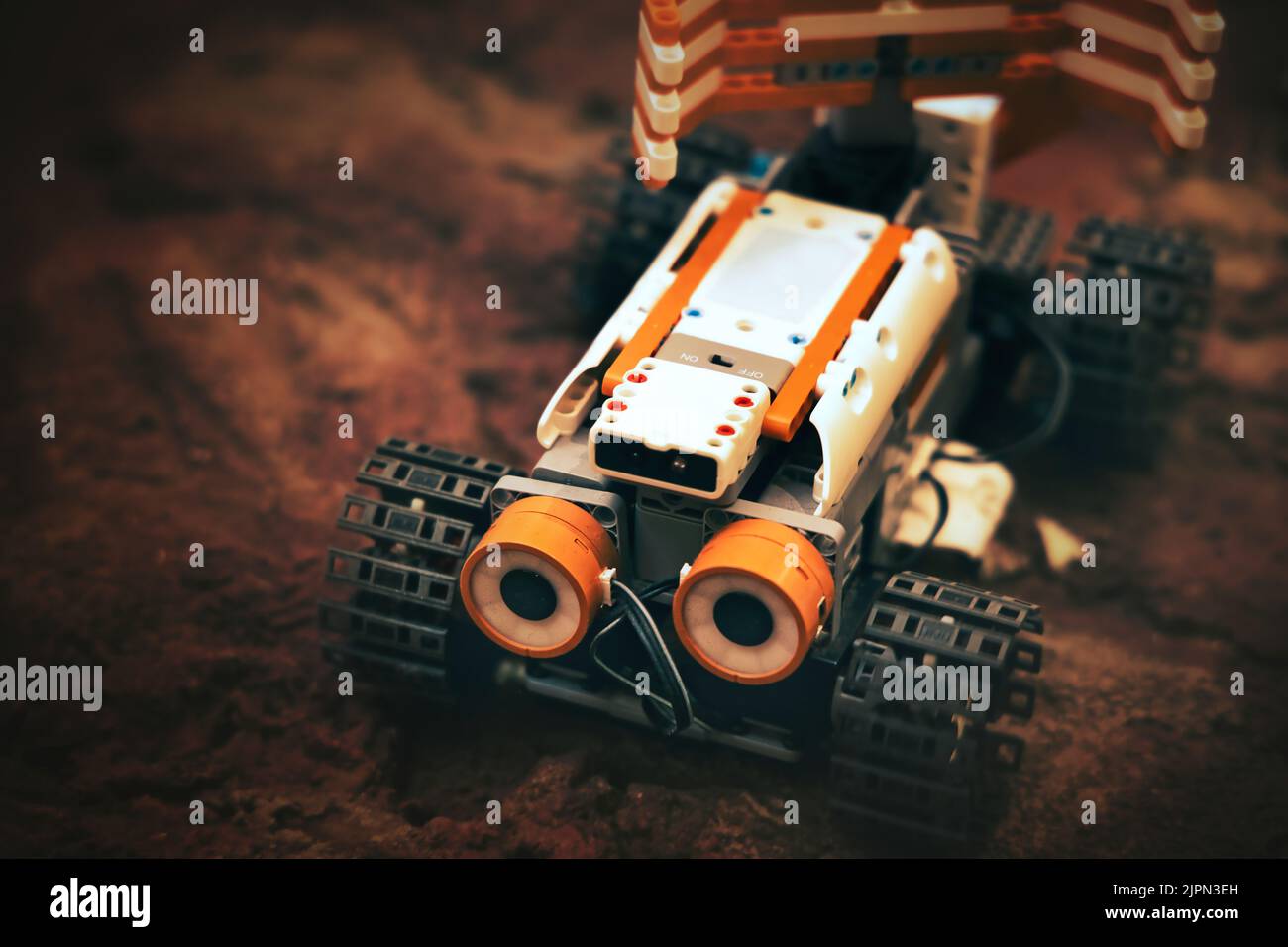 A closeup of creative construction for kids simulating Mars landing for ...