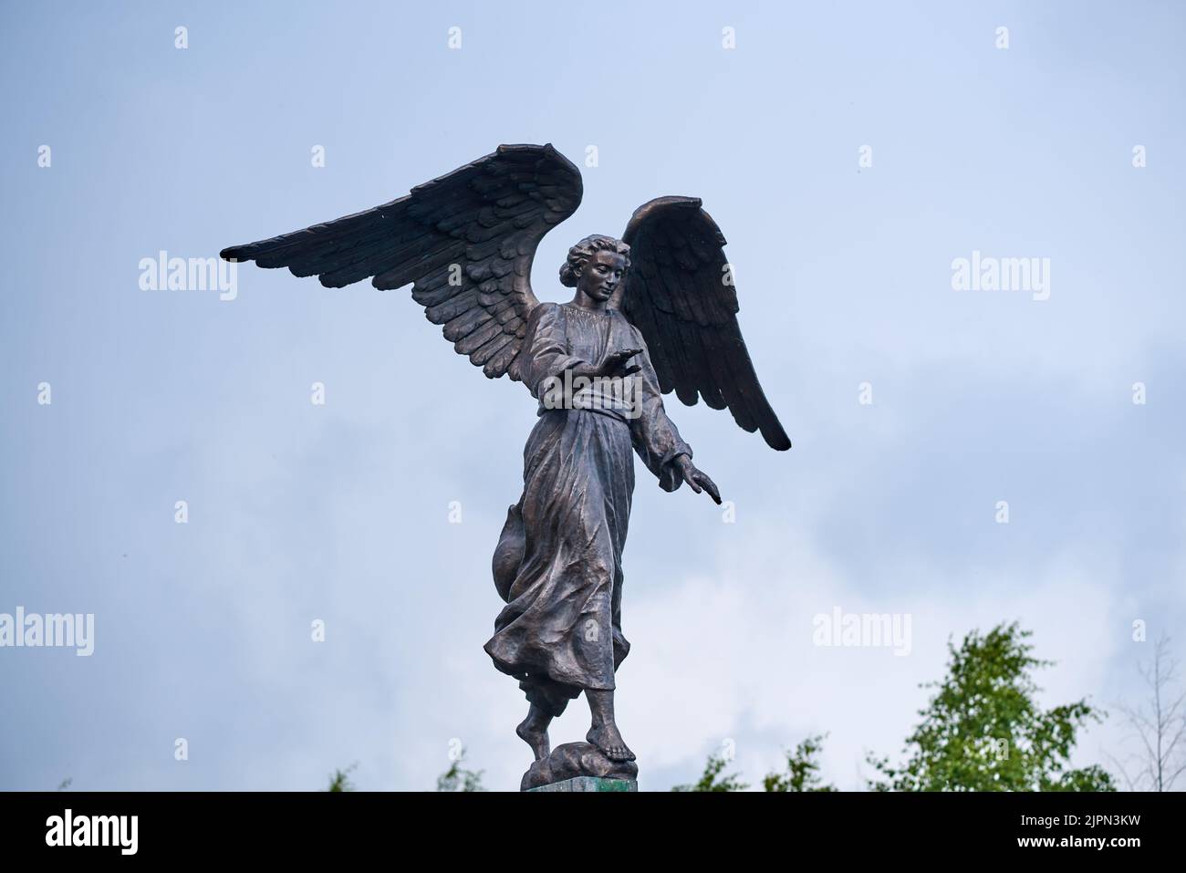 Sculpture of a winged angel installed on Mount Kuhavuori in Sortavala ...