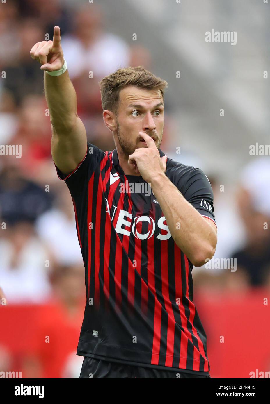 Nice, France, 14th August 2022. Aaron Ramsey of OGC Nice reacts during ...