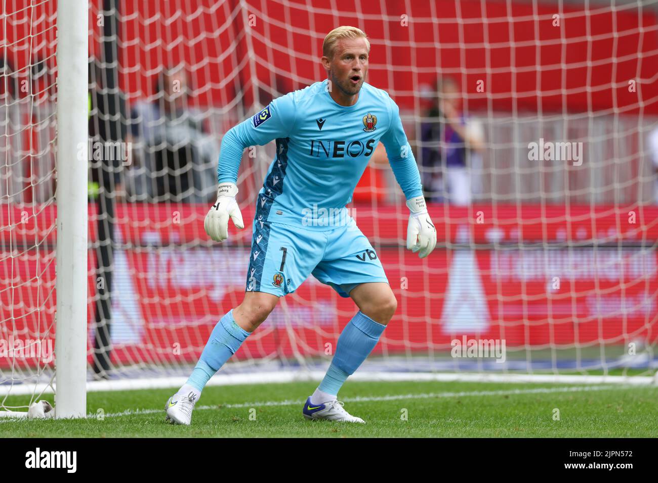 Nice, France, 14th August 2022. Kasper Schmeichel of OGC Nice reacts ...