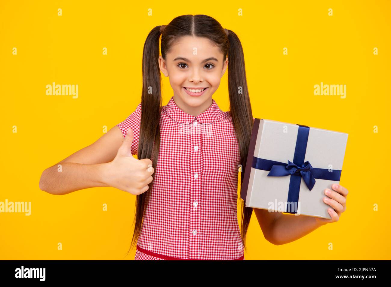 Cute child girl congratulate with valentines day, giving romantic gift ...