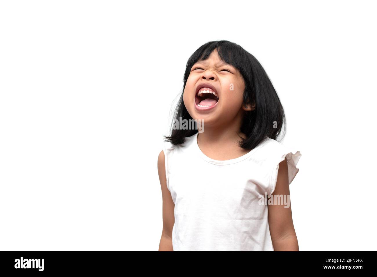 Portrait of angry emotional Asian girl screaming and frustrated ...