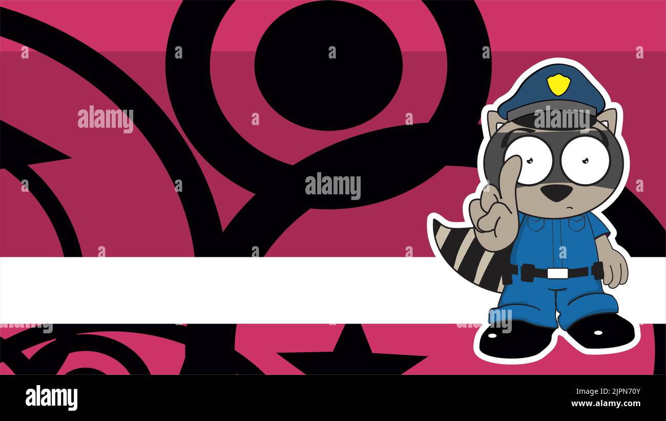 cute standing raccoon cartoon cop costume expression background in ...