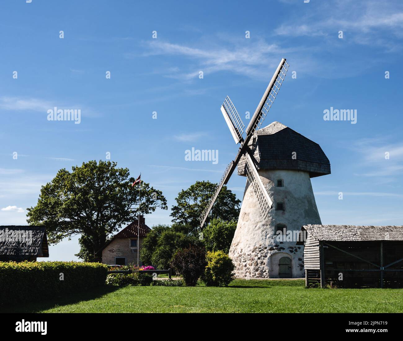Dutch-type windmill in Araisi, Latvia. Sunny summer day. Old Europe ...