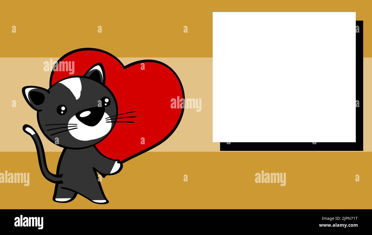 lovely little baby chibi cat cartoon, holdig big love red heart ...