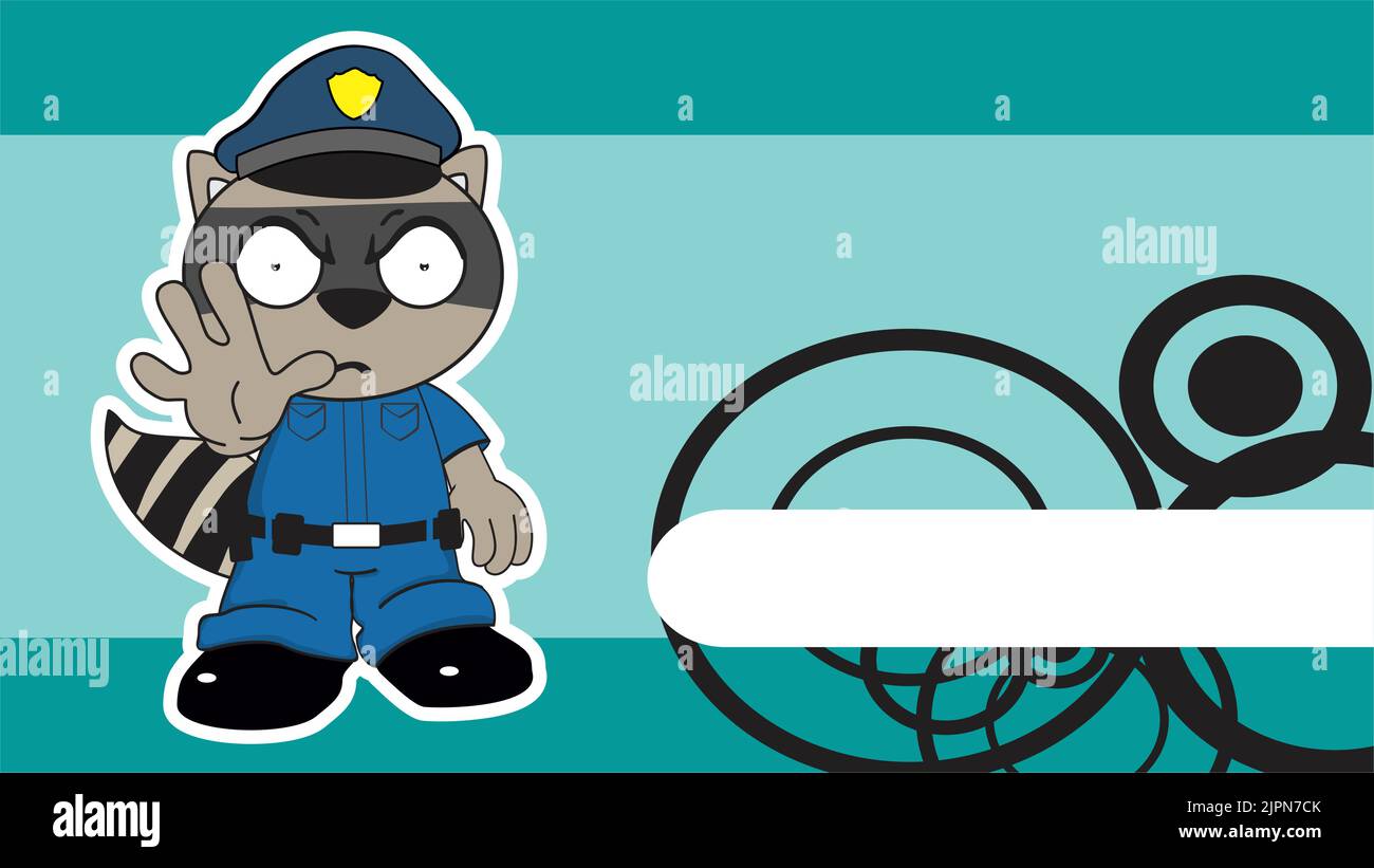 stop standing raccoon cartoon cop costume expression background in ...