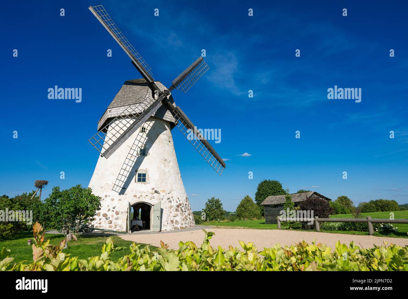 Dutch-type windmill in Araisi, Latvia. Sunny summer day. Old Europe ...