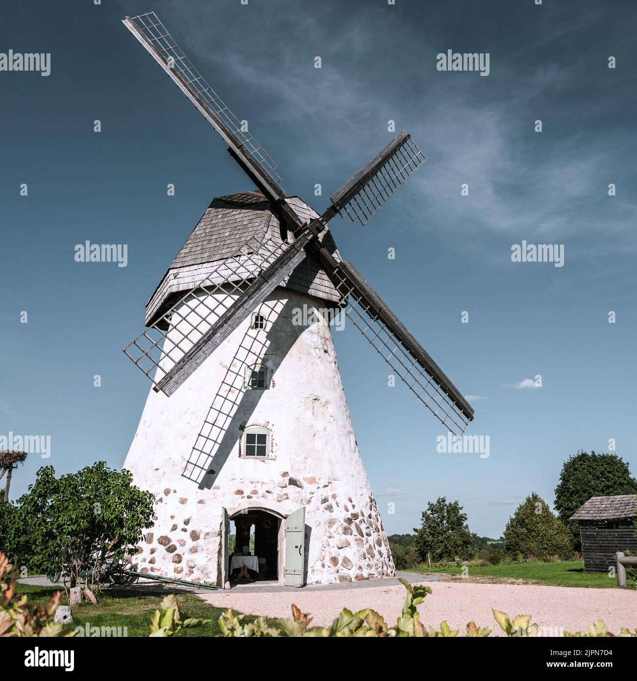 Dutch-type windmill in Araisi, Latvia. Sunny summer day. Old Europe ...