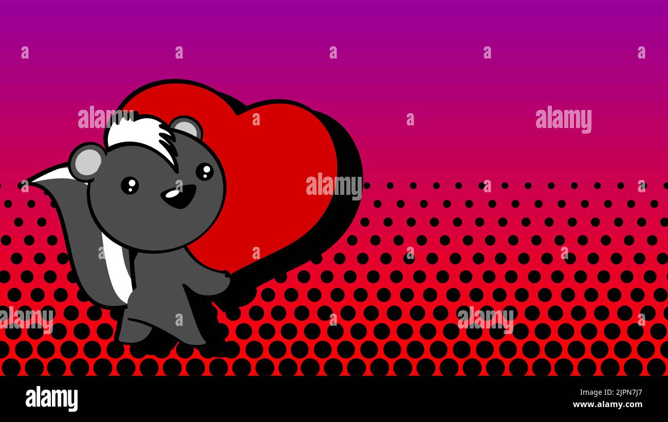 lovely little baby chibi skunk cartoon, holdig big love red heart ...