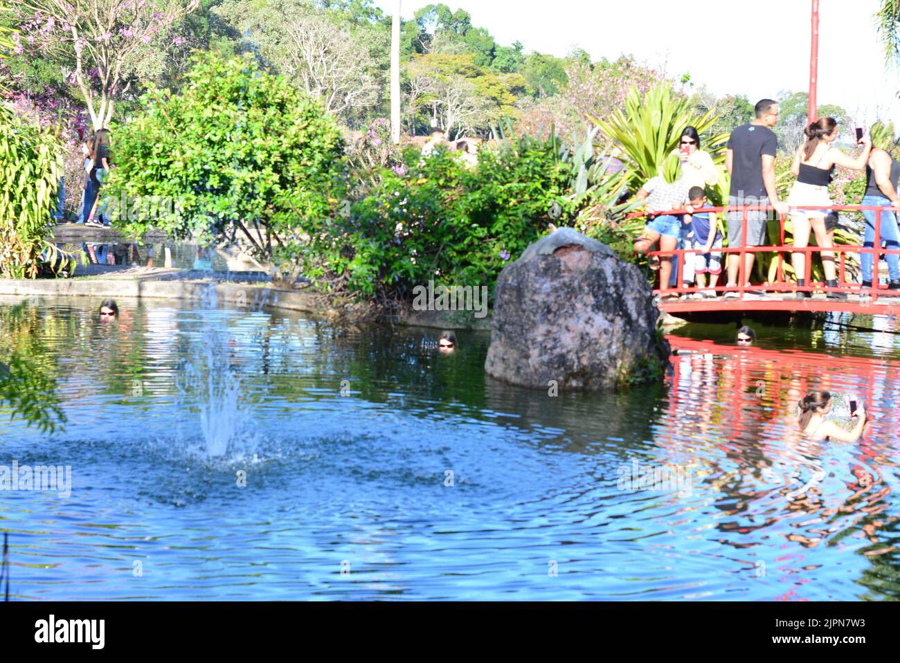 Japanese garden. tourists visit in Japanese community festival. Brazil ...