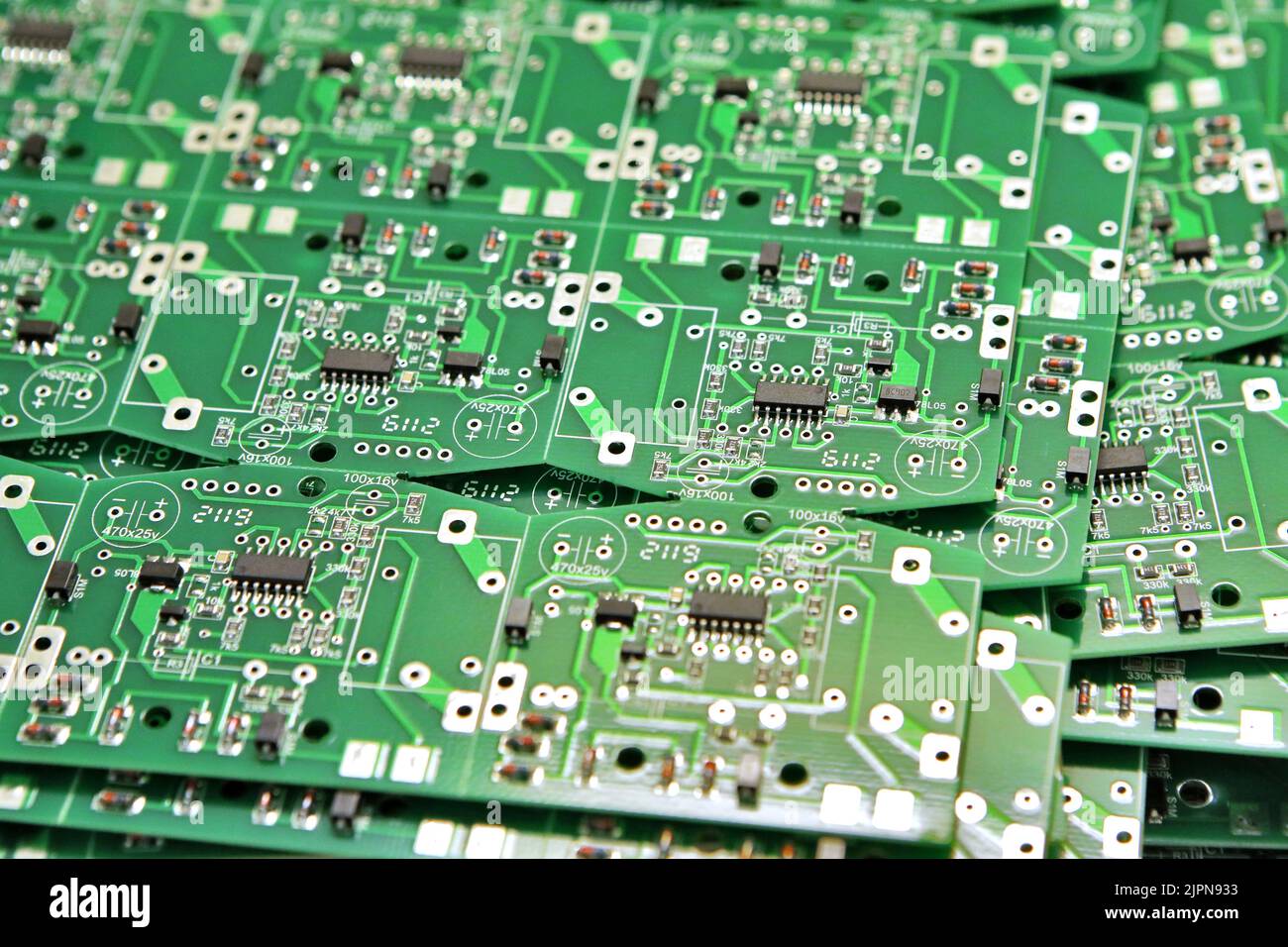 Board with parts and microcircuits. Detail of a high-tech electrical ...