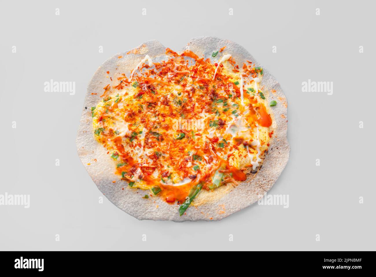Banh trang nuong, Baked rice paper also know vietnamese pizza isolated ...