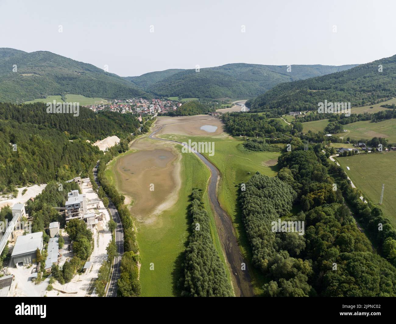 Aerial view of the dried up water reservoir Ruzin in Slovakia Stock ...