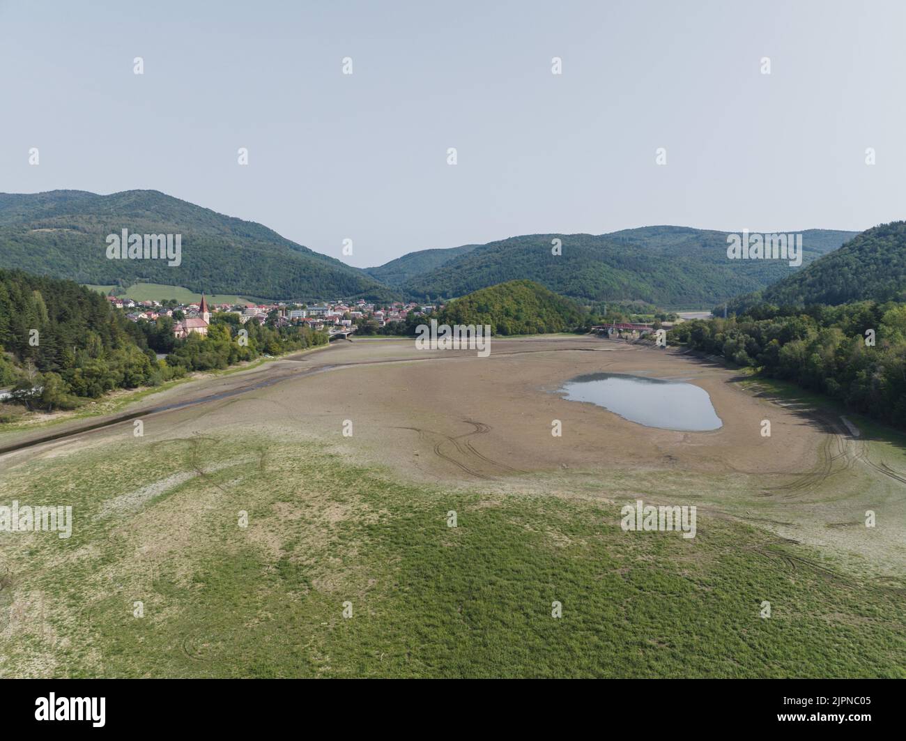 Aerial view of the dried up water reservoir Ruzin in Slovakia Stock ...