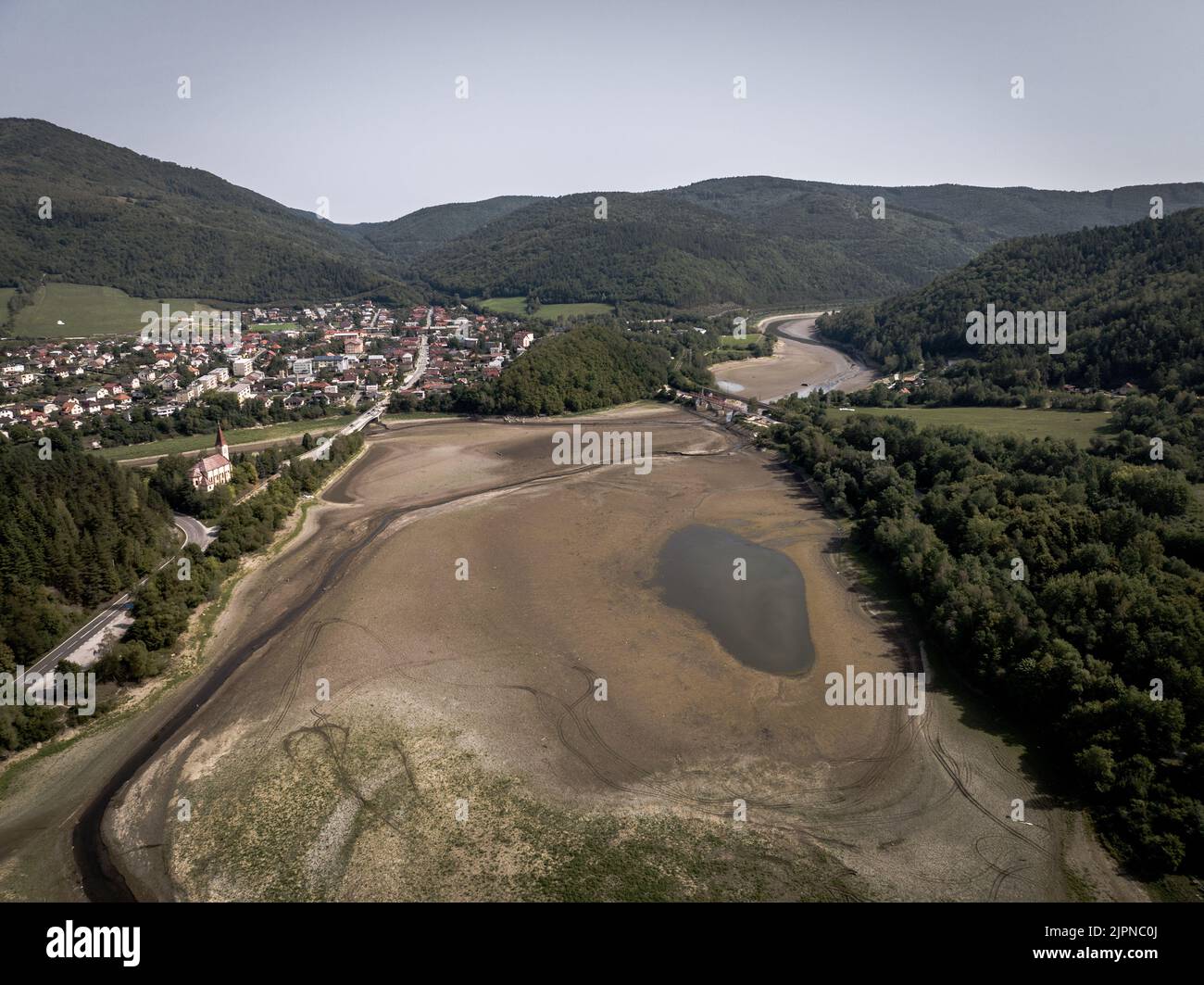 Aerial view of the dried up water reservoir Ruzin in Slovakia Stock ...