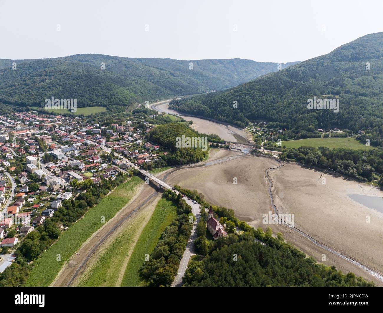 Aerial view of the dried up water reservoir Ruzin in Slovakia Stock ...